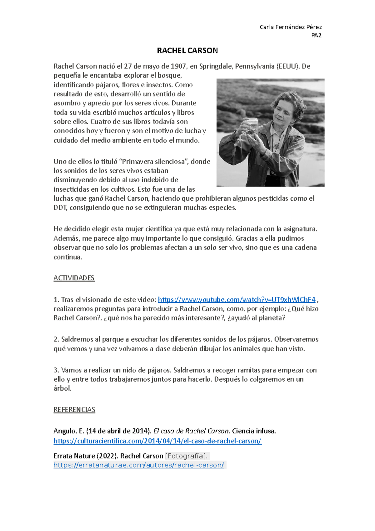 Practica mujer científica - Carla Fernández Pérez PA RACHEL CARSON ...