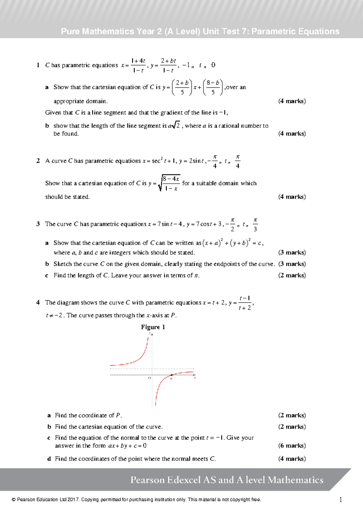672878245 A Level Pure Unit 7 Parametric Equations QP 2 - Pure Mathematics Year 2 (A Level) Unit ...