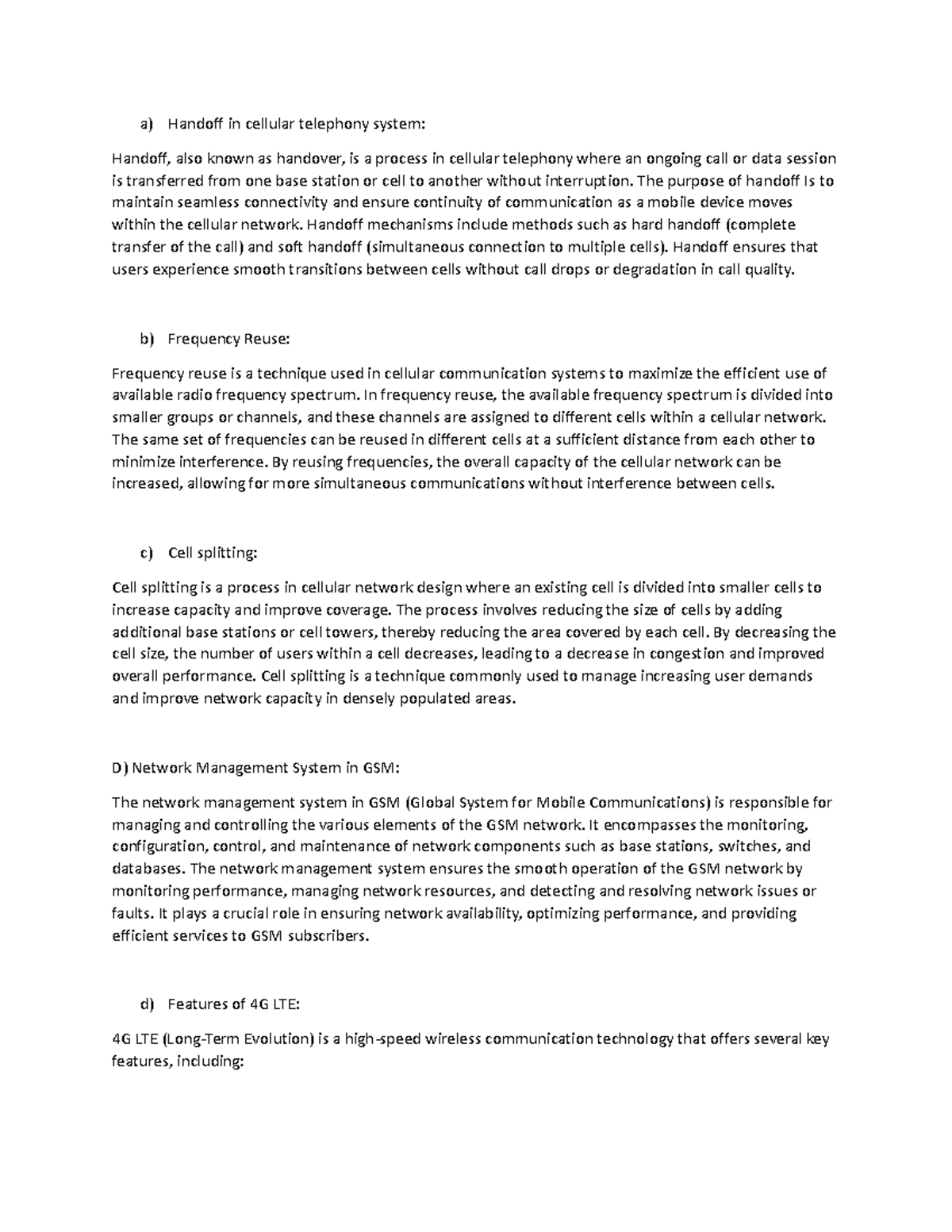 Short note electronics 2 - a) Handoff in cellular telephony system ...