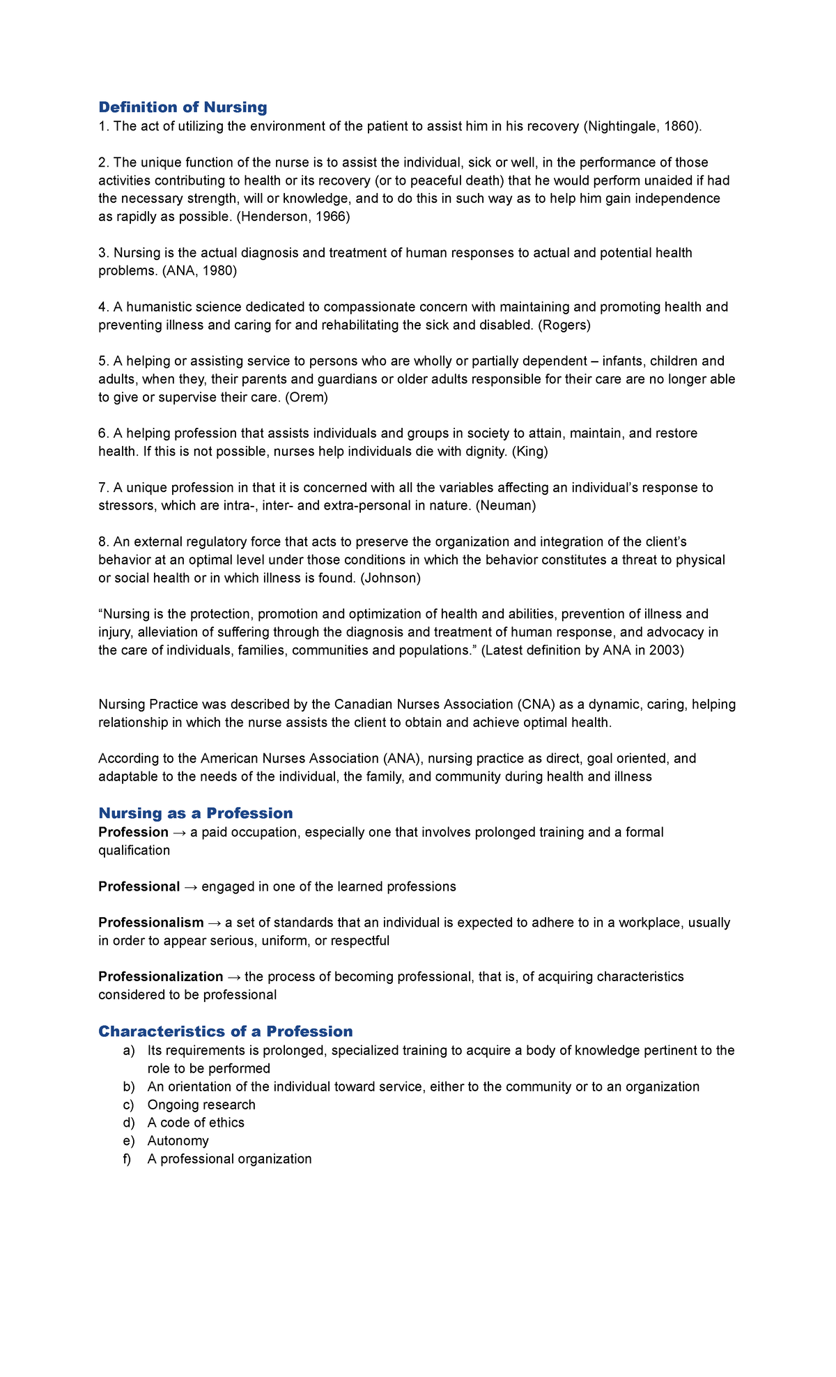 FNP Theory (Prelims) - Definition of Nursing 1. The act of utilizing ...