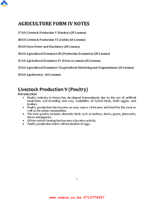 Agriculture FORM 1 Notes - FORM I 1.0 Introduction to Agriculture (8 ...
