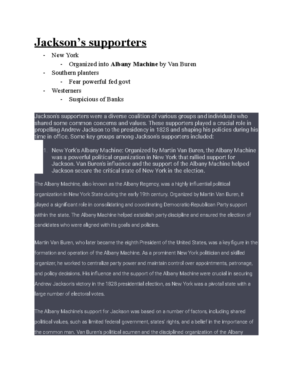 Jackson’s supporters and how it influences the US' - Jackson’s ...