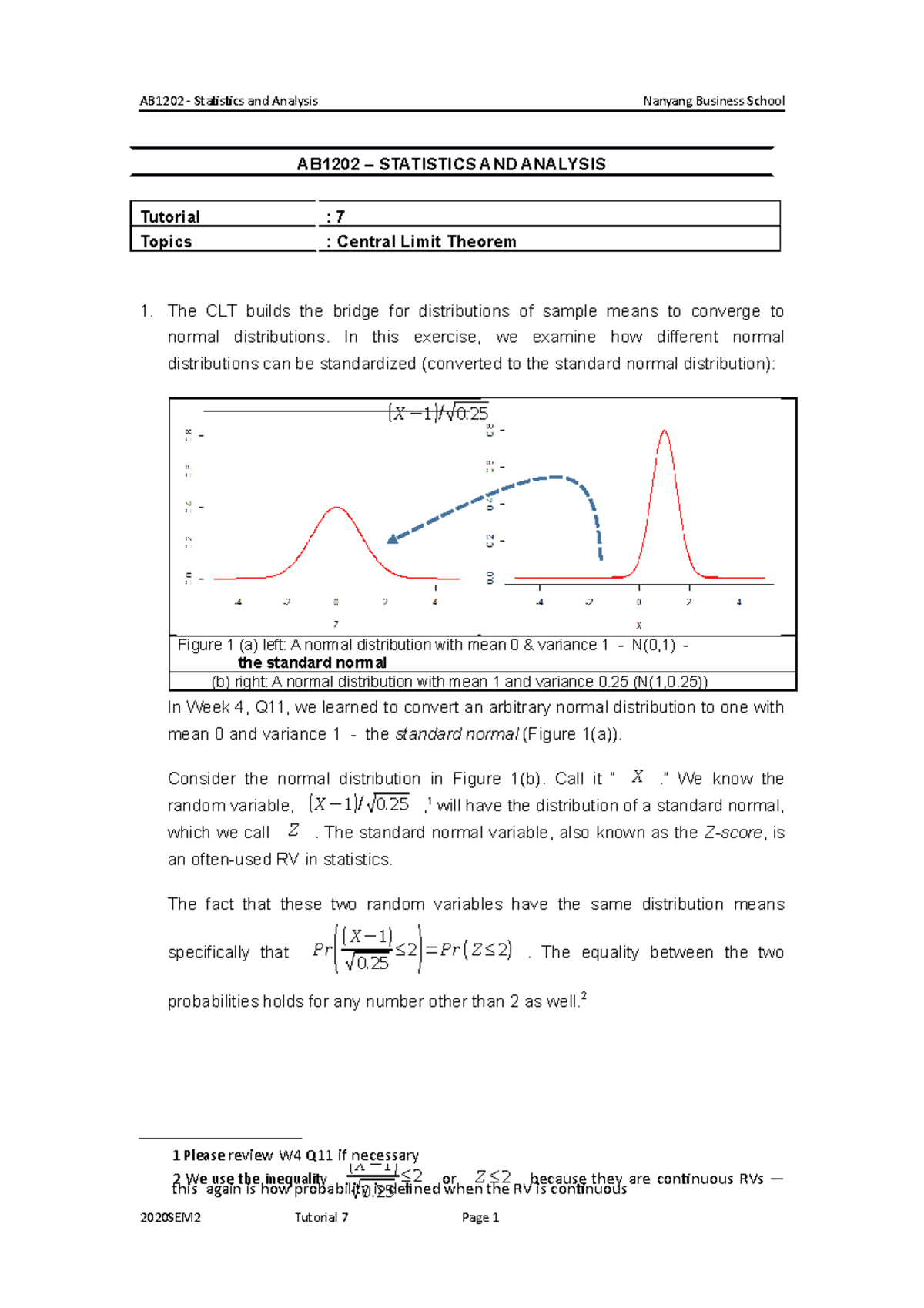 Questions week 7 - Tutorial question for week 7 - AB1202 – STATISTICS ...