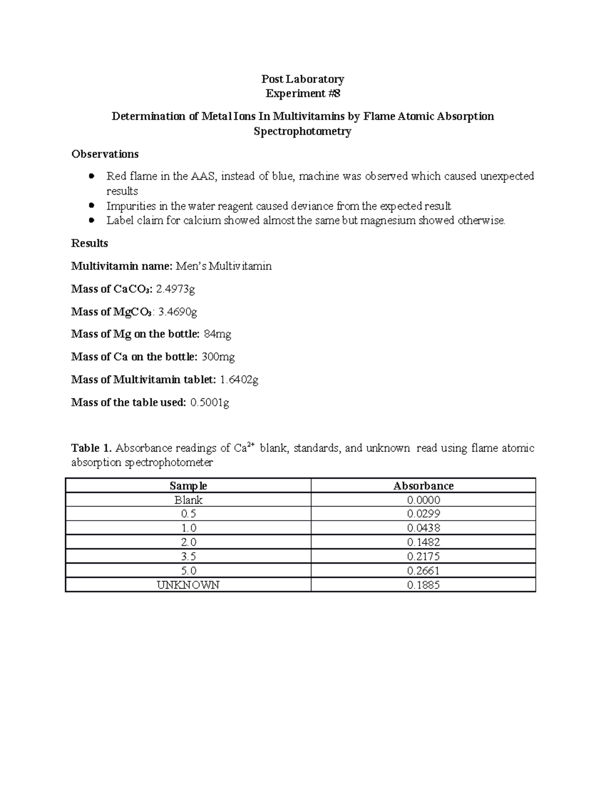 Post Lab Exp 8 - Postlab experiment 8, A+ 20/20 - Post Laboratory ...