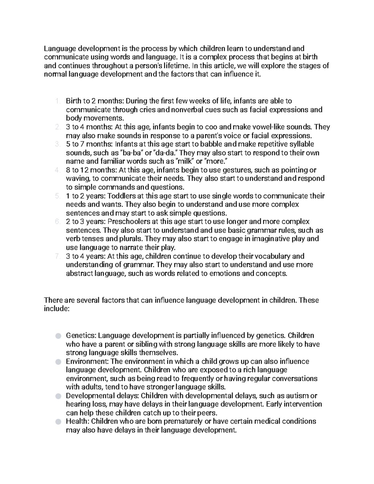 Intro to normal language development - Language development is the ...