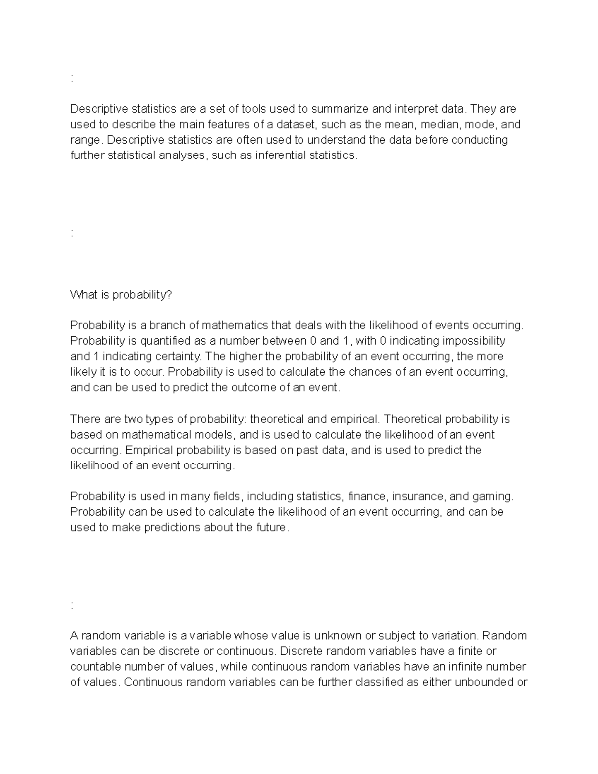 INDE315 course outline - : Descriptive statistics are a set of tools ...