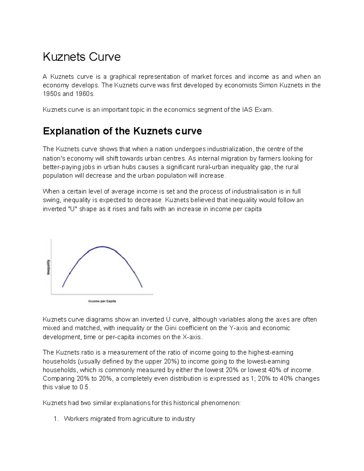 Kuznets Curve - Useful material.. - Kuznets Curve A Kuznets curve is a ...