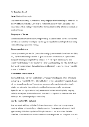 Placement portfolio example - psychology - Table of Contents 1 ...