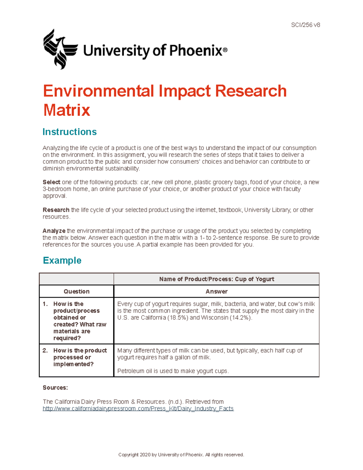Environmental impact matrix week 1 assignment - SCI/256 v Environmental ...