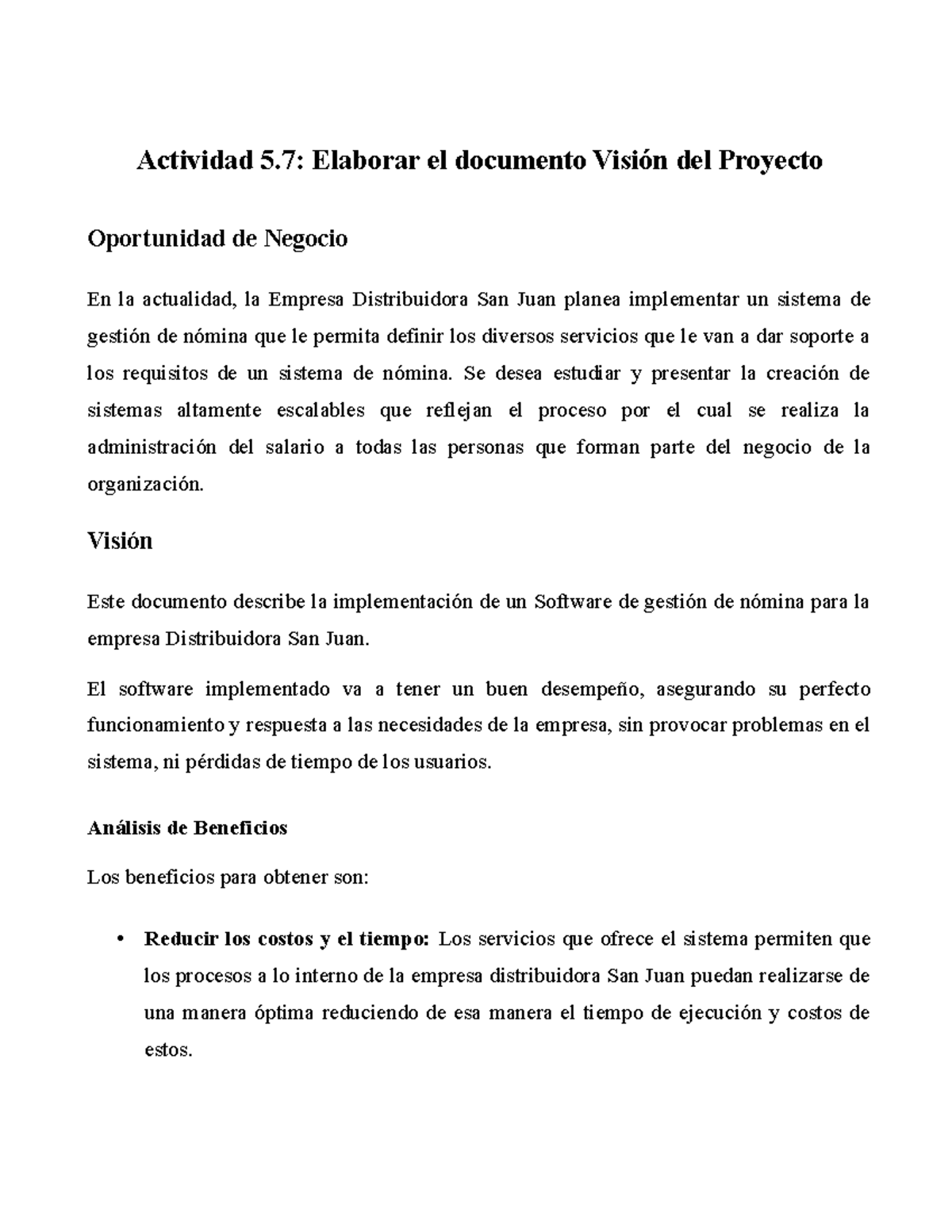 Actividad 5 Elaborar el documento Visión del Proyecto Sistema de ...