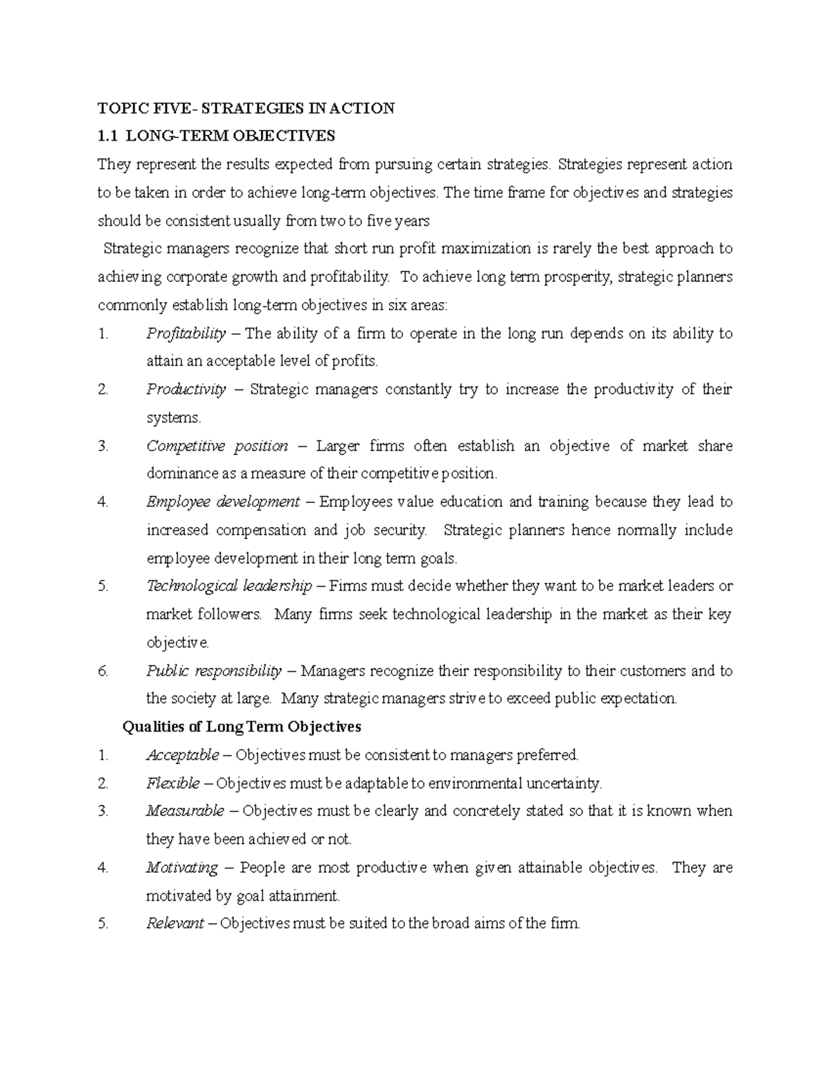 Topic FIVE- Strategies IN Action - TOPIC FIVE- STRATEGIES IN ACTION 1 ...