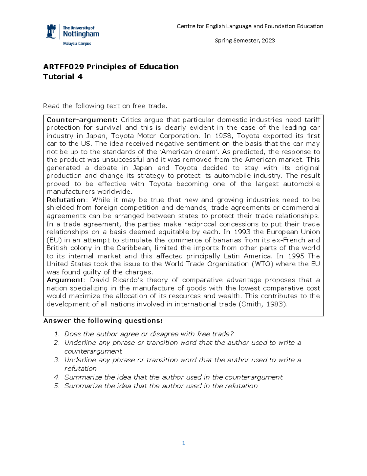 Counterarguments and Refutations - Spring Semester, 2023 ARTFF029 ...