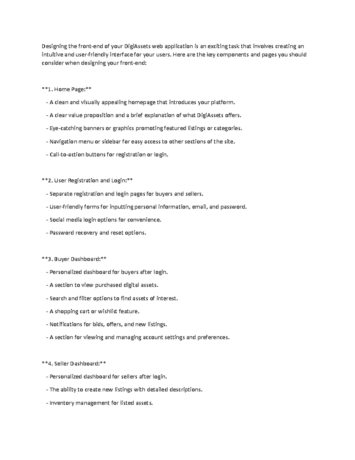 Documentation For Front End Designing The Front End Of Your Digiassets Web Application Is An