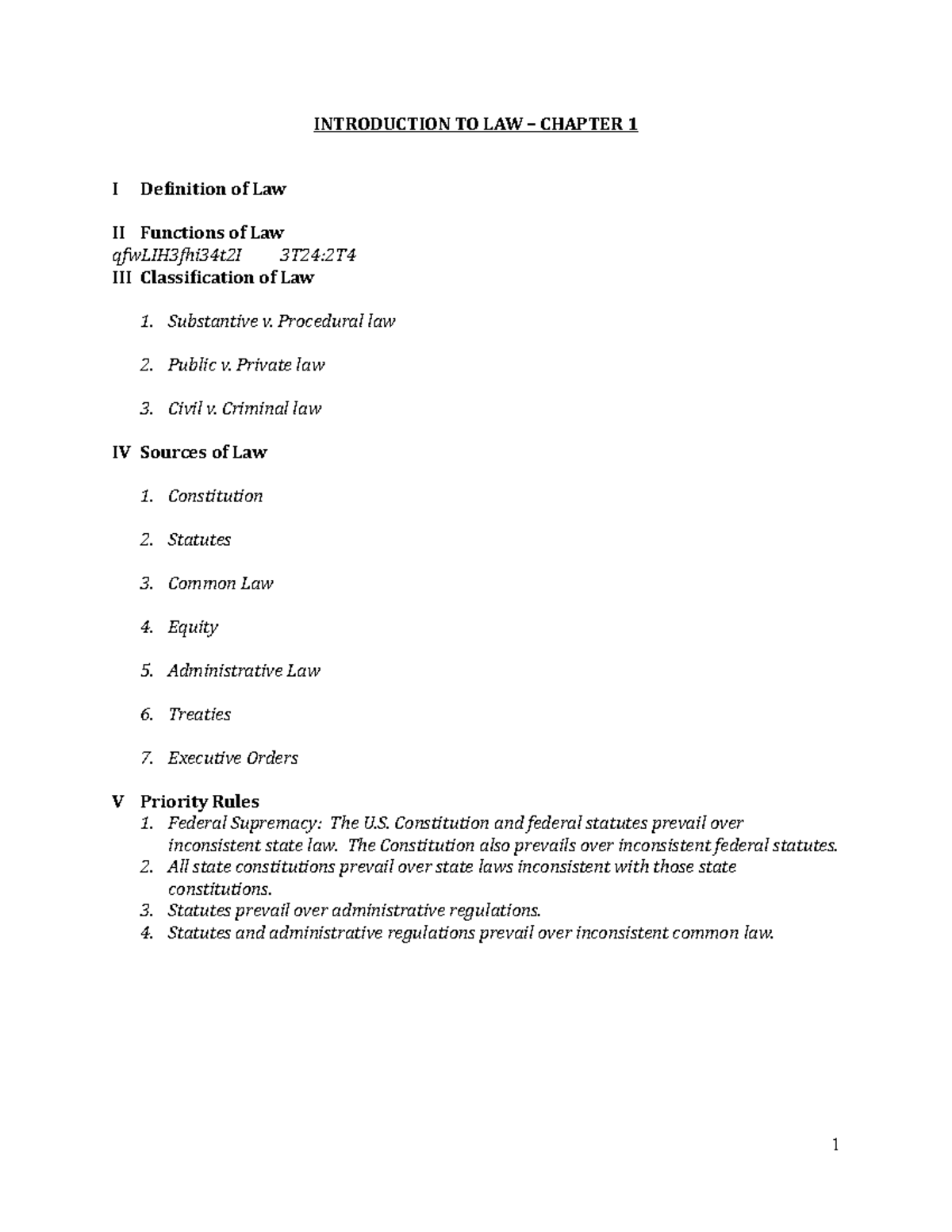Linked outlines(1)-4 - INTRODUCTION TO LAW – CHAPTER 1 I Definition of ...