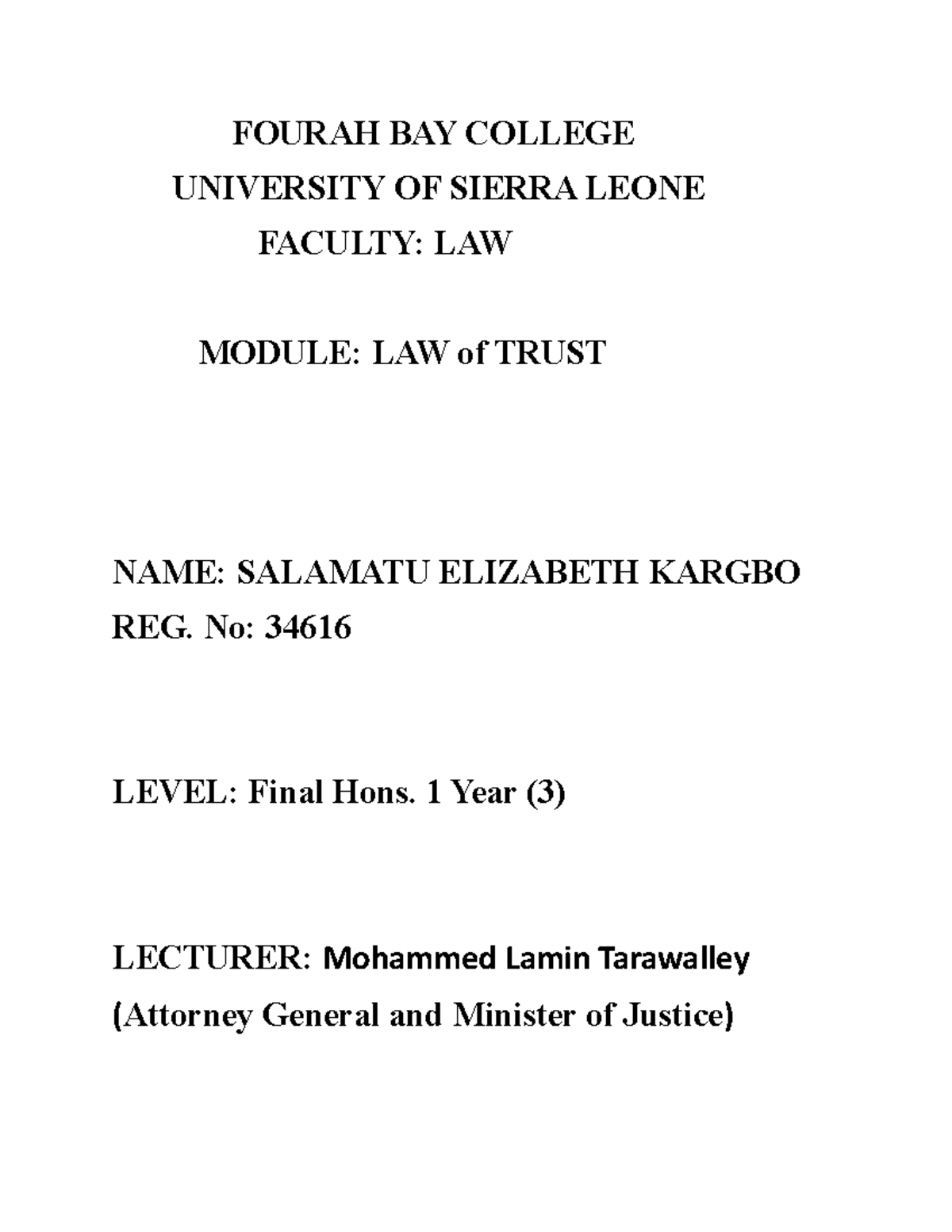 Sal Elizabeth Trust-1 - FOURAH BAY COLLEGE UNIVERSITY OF SIERRA LEONE ...