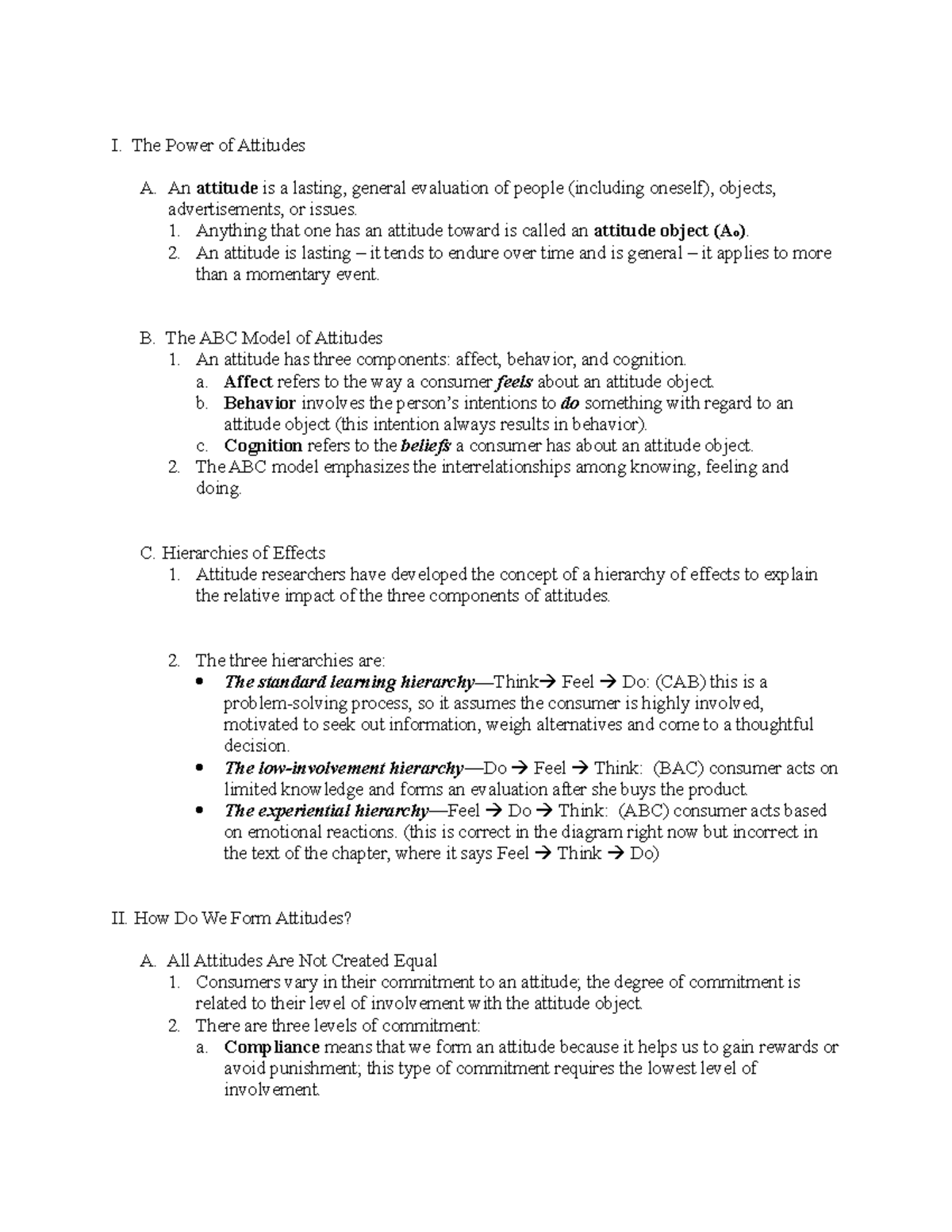 Attitude Notes - marketing - I. The Power of Attitudes A. An attitude ...