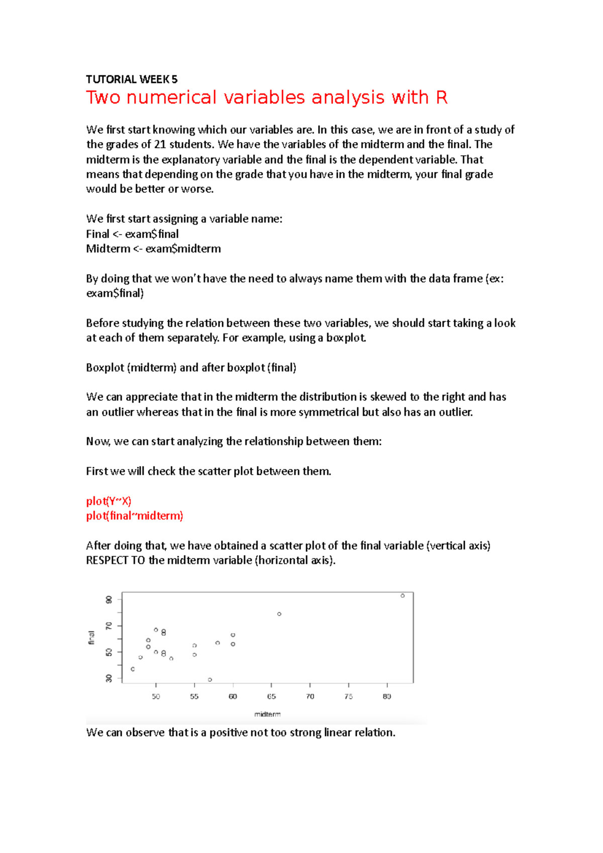 Tutorial Week 5 Apunts Tutorial Week 5 Two Numerical Variables Analysis With R We First 