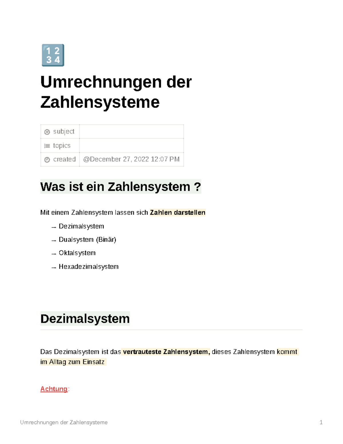 Umrechnungen der Zahlensysteme - Umrechnungen der Zahlensysteme subject topics created Was ist ...