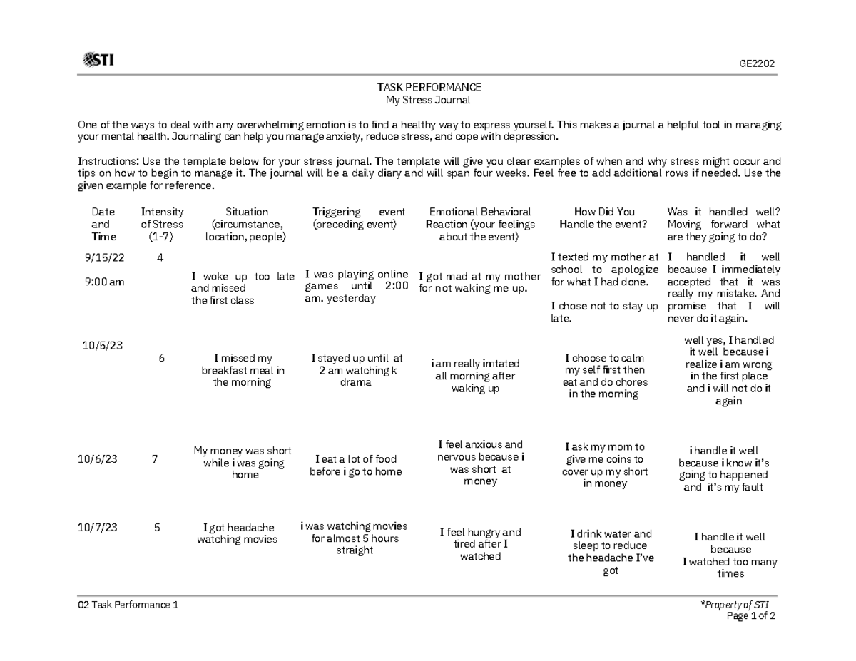 02 Task Performance 1 - JOURNAL - 02 Task Performance 1 GE Page 1 of 2 ...