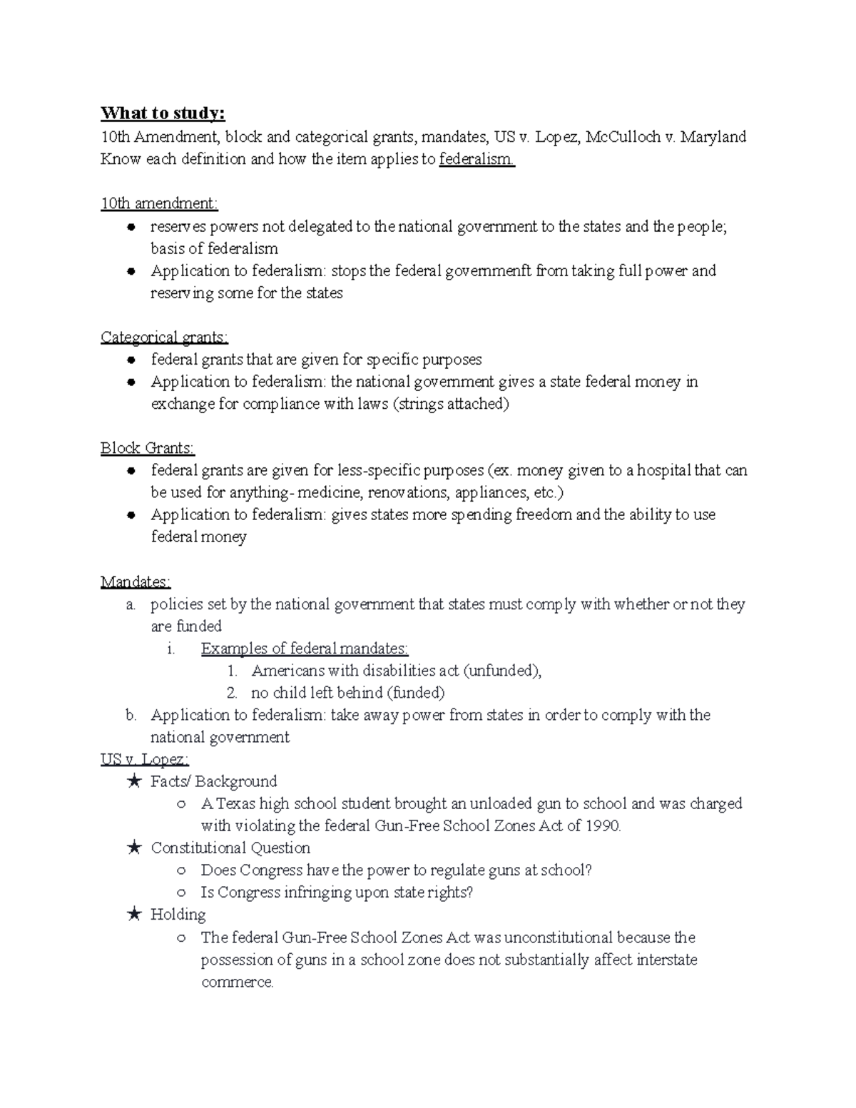 AP Gov Test Study Guide - What to study: 10th Amendment, block and ...