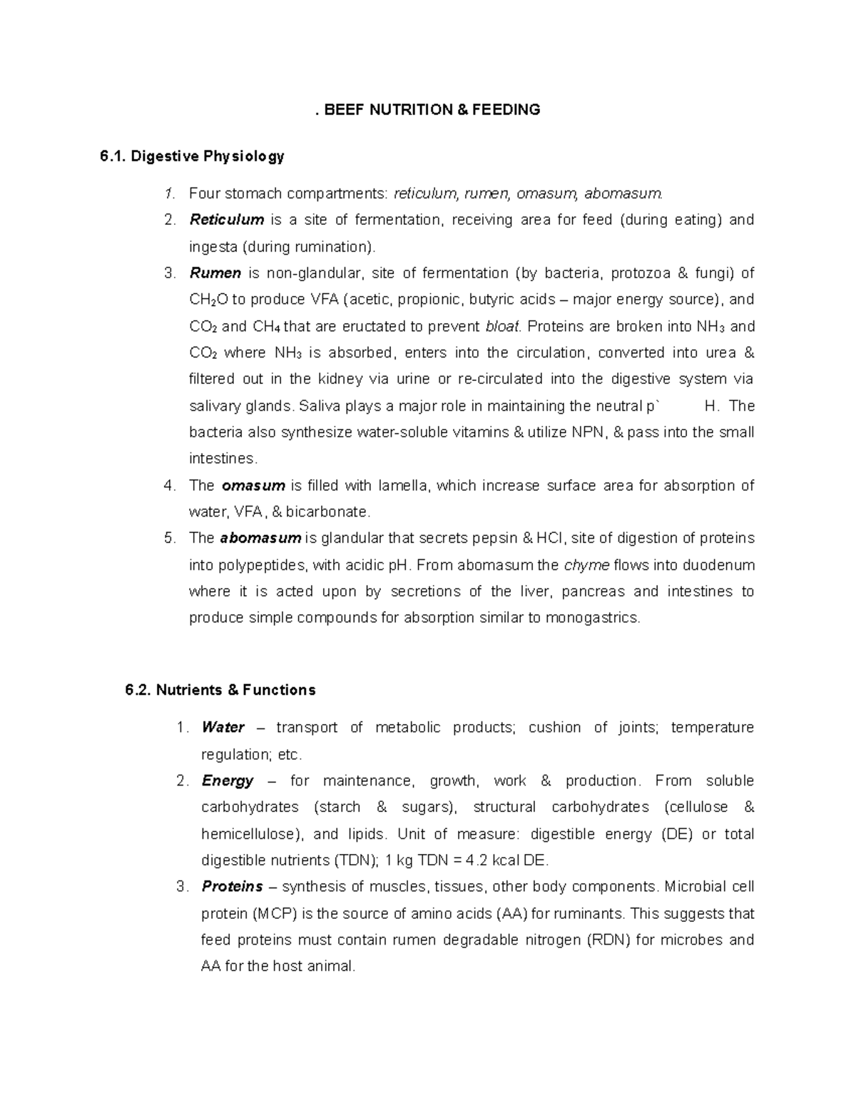 BEEF Nutrition - . BEEF NUTRITION & FEEDING 6. Digestive Physiology 1 ...