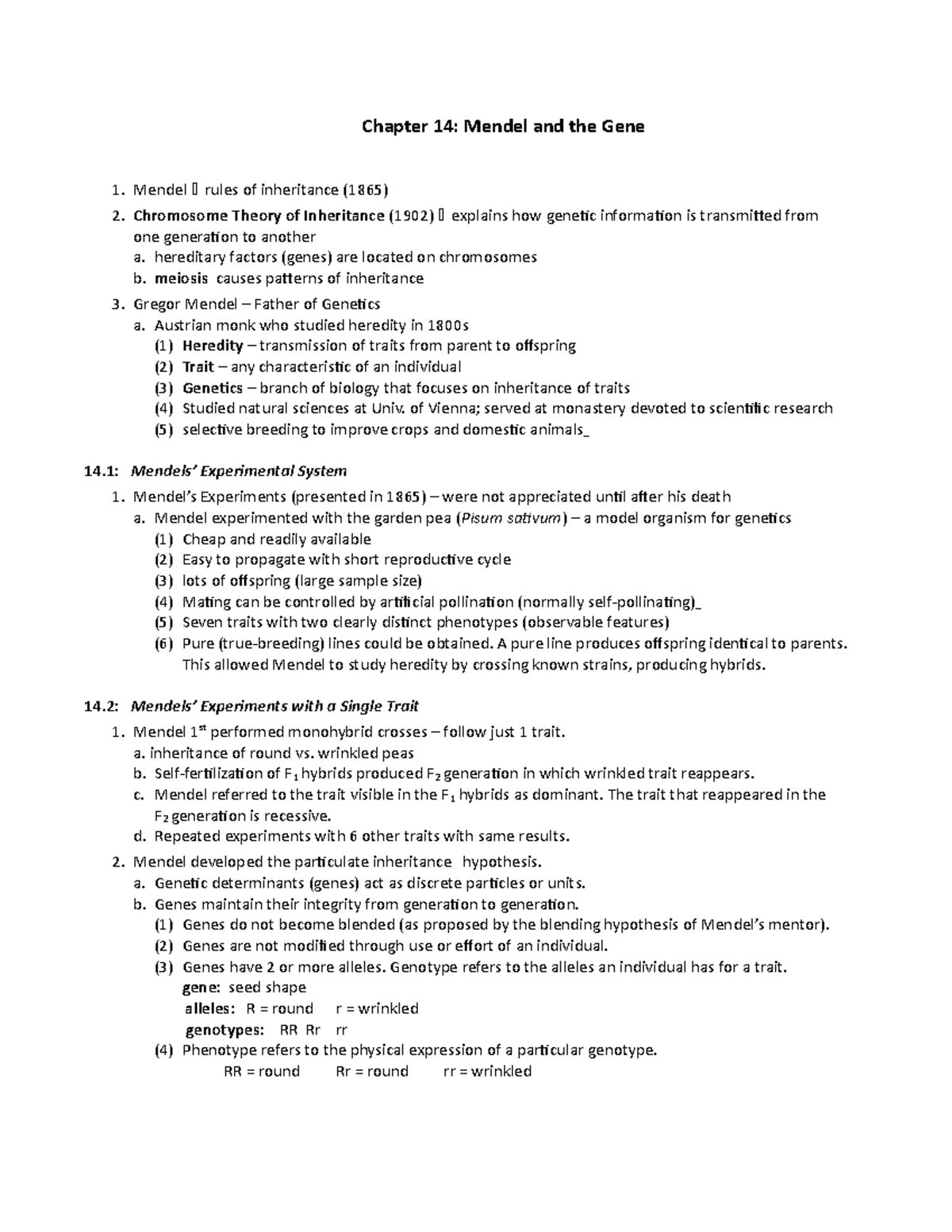 Ch. 14, Mendel and the Gene, 5th ed - Chapter 14: Mendel and the Gene ...