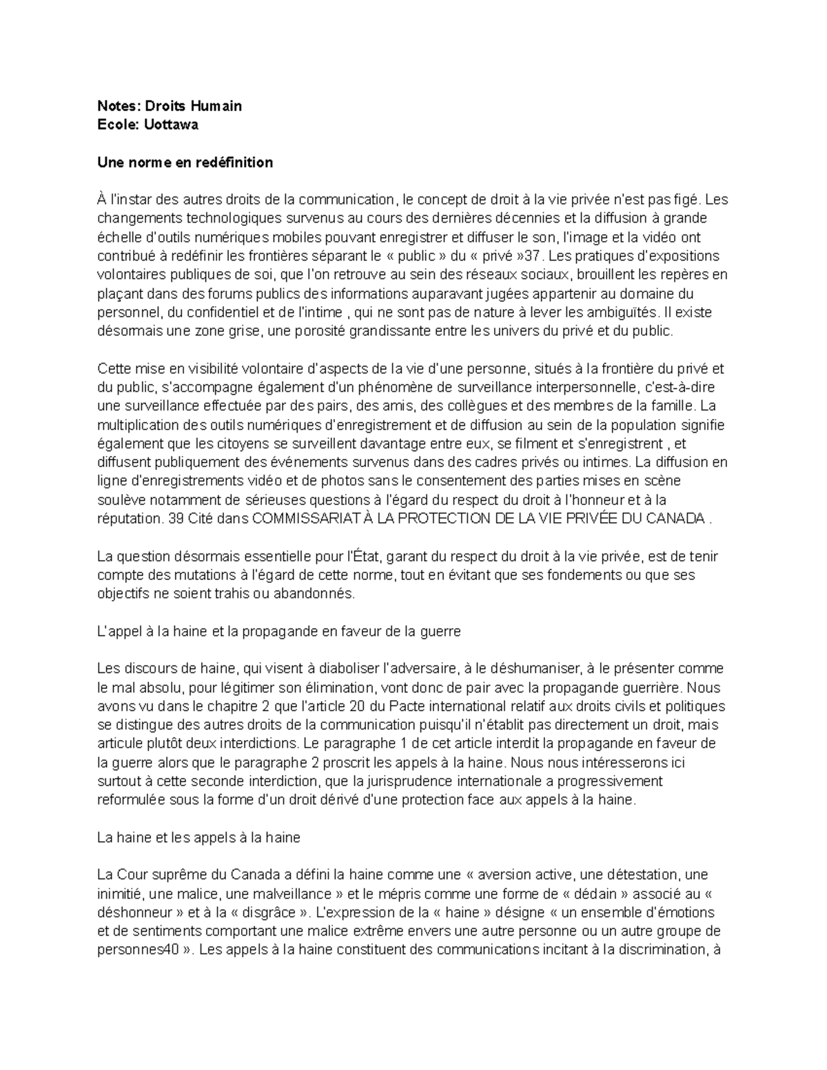 Droits humain 26 - Notes - Notes: Droits Humain Ecole: Uottawa Une ...