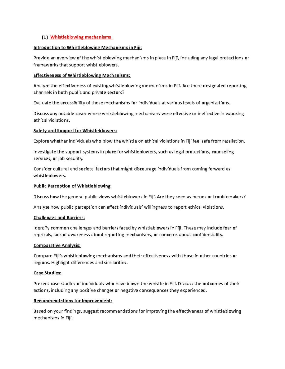 Acc701 assignment - (1) Whistleblowing mechanisms Introduction to ...