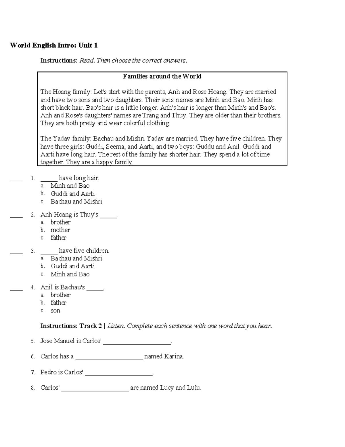 Level Intro Unit 01 - nono - World English Intro: Unit 1 Instructions ...