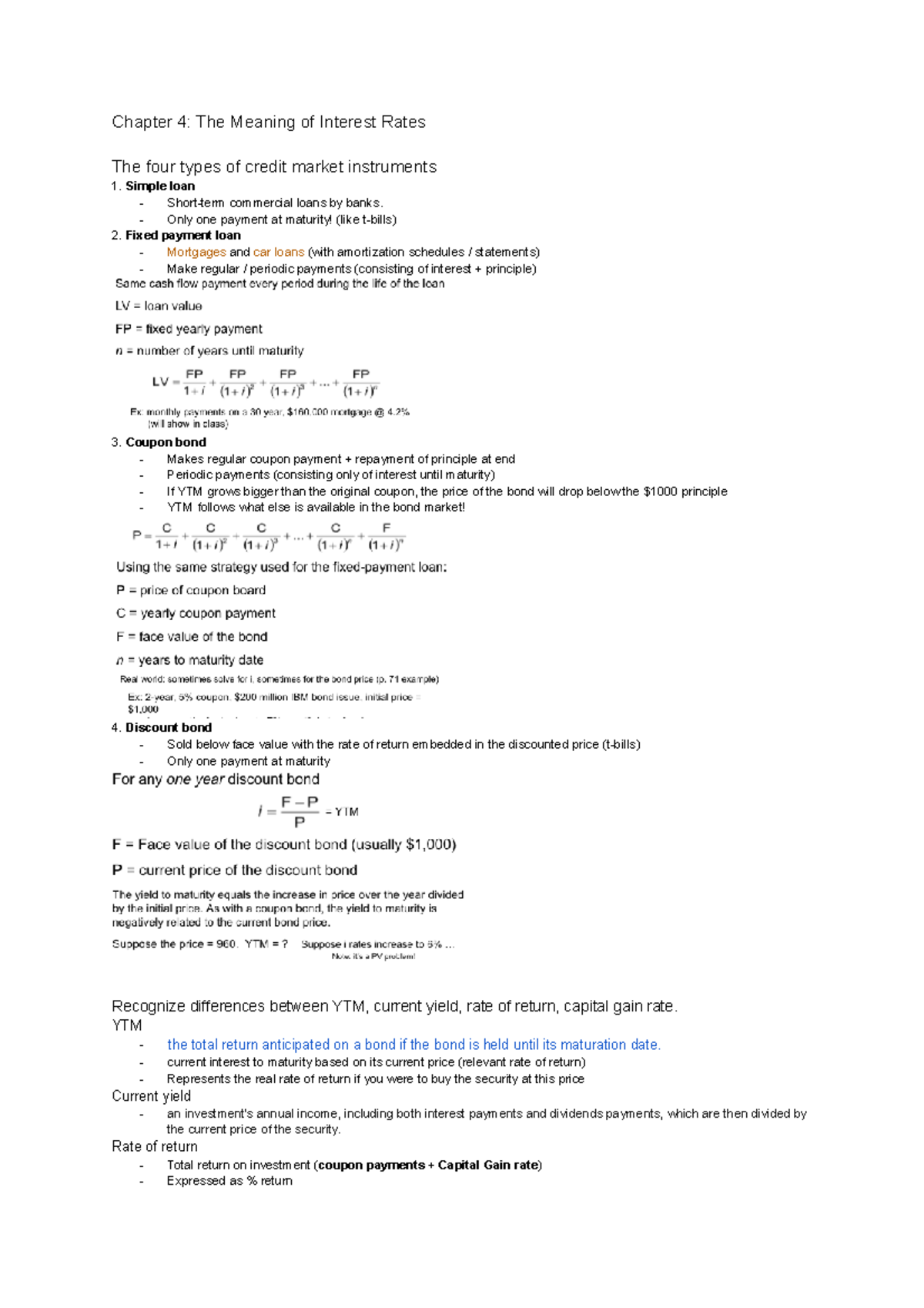 Chapter 4 The Meaning of Interest Rates - Only one payment at maturity ...