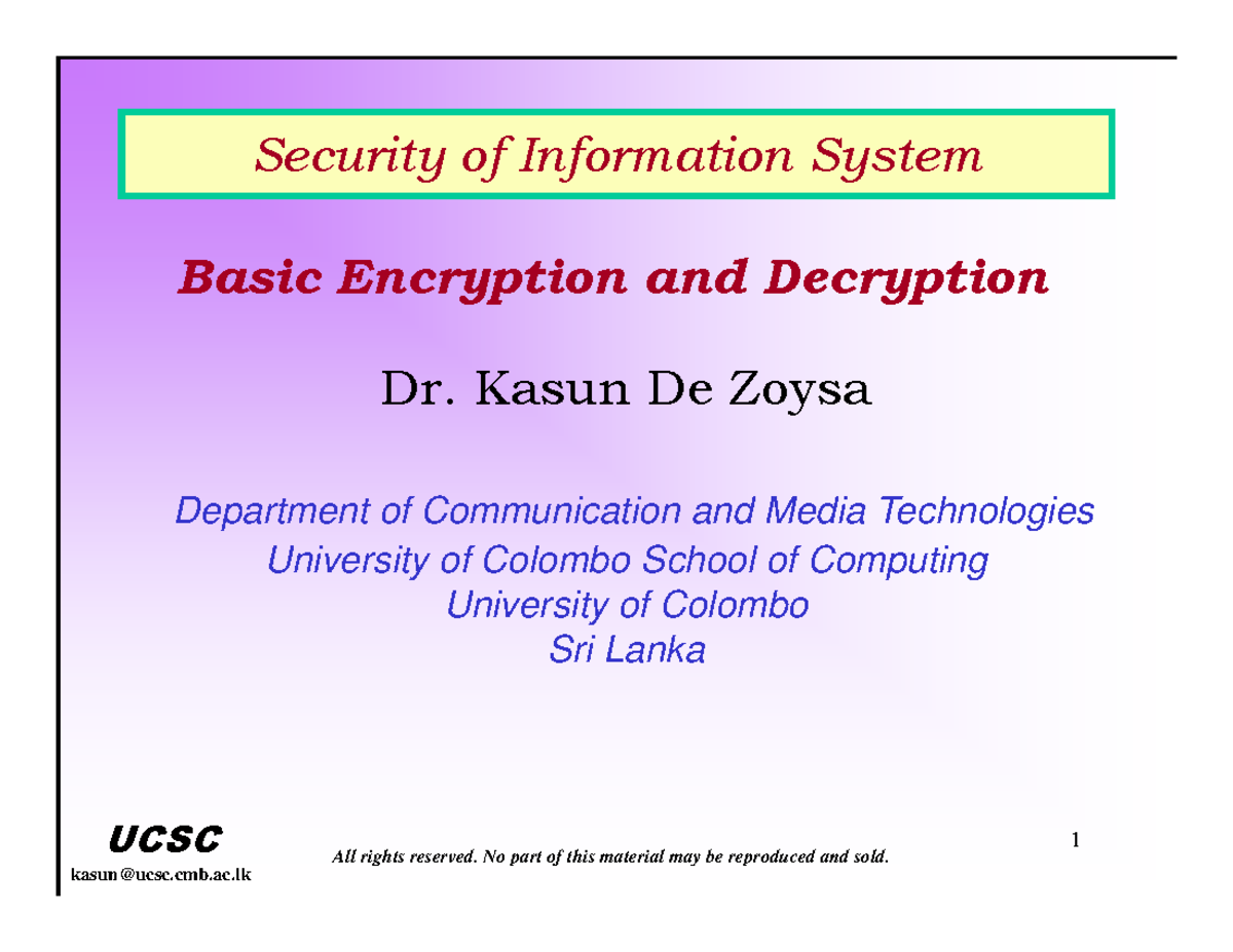 1 Basic Encryption And Deceyption 2011 - - Studocu