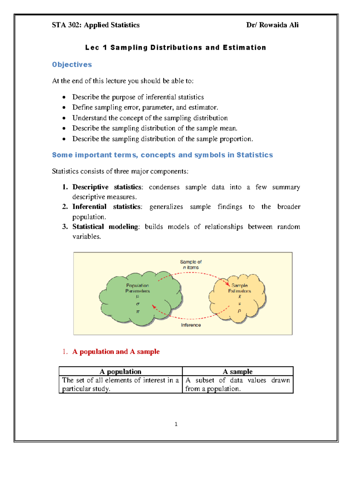 Sta 302 Lec 1 Sampling Distributions And Estimation Lec 1 Sampling Distributions And