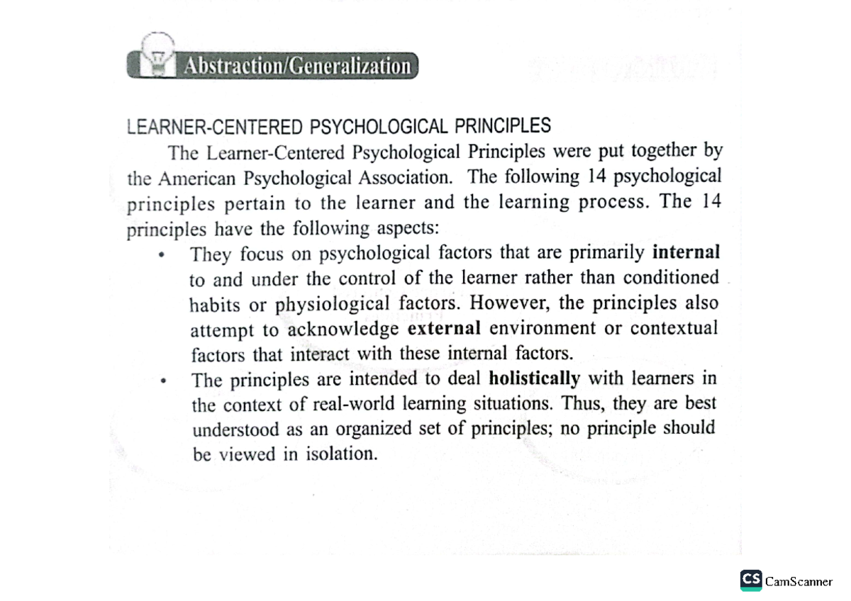 14 Learner centered psychological principles - PSYCHOLOGICAL PRINCIPLES ...