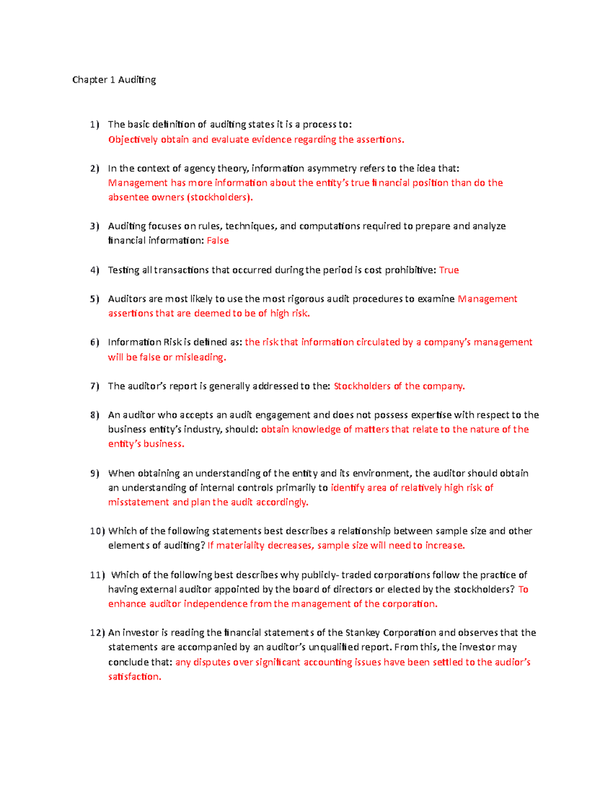 Chapter 1 Auditing quizes- multiple choice and true and false - ACCT ...