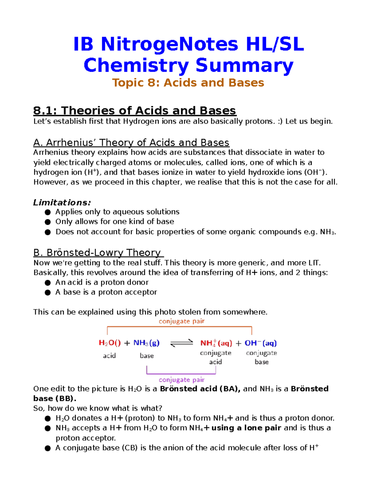 Copy of Chapter 8+18 Summarised Notes - IB NitrogeNotes HL/SL Chemistry ...