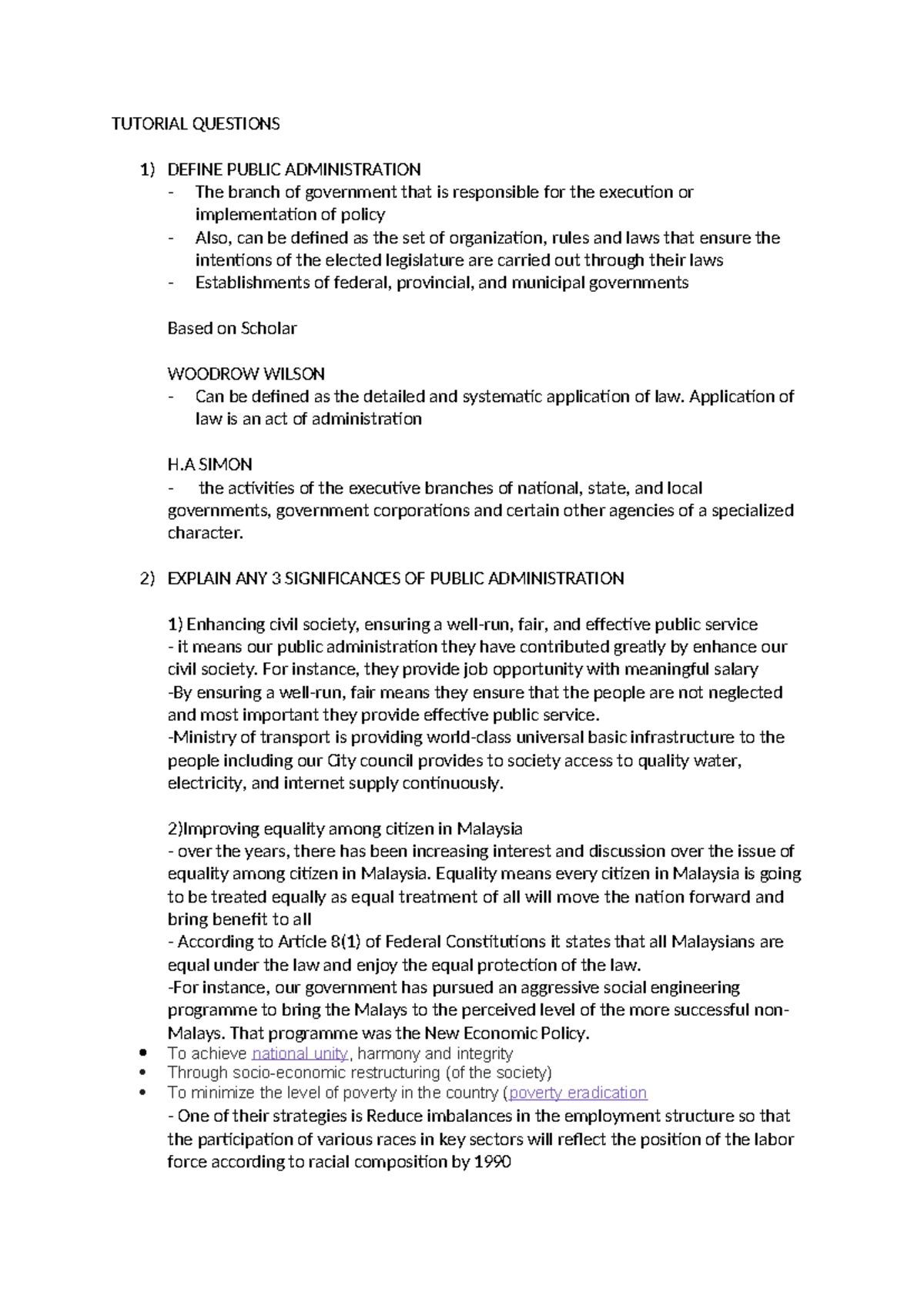 Chapter 1 PAD102 - tutorial work - TUTORIAL QUESTIONS 1) DEFINE PUBLIC ...