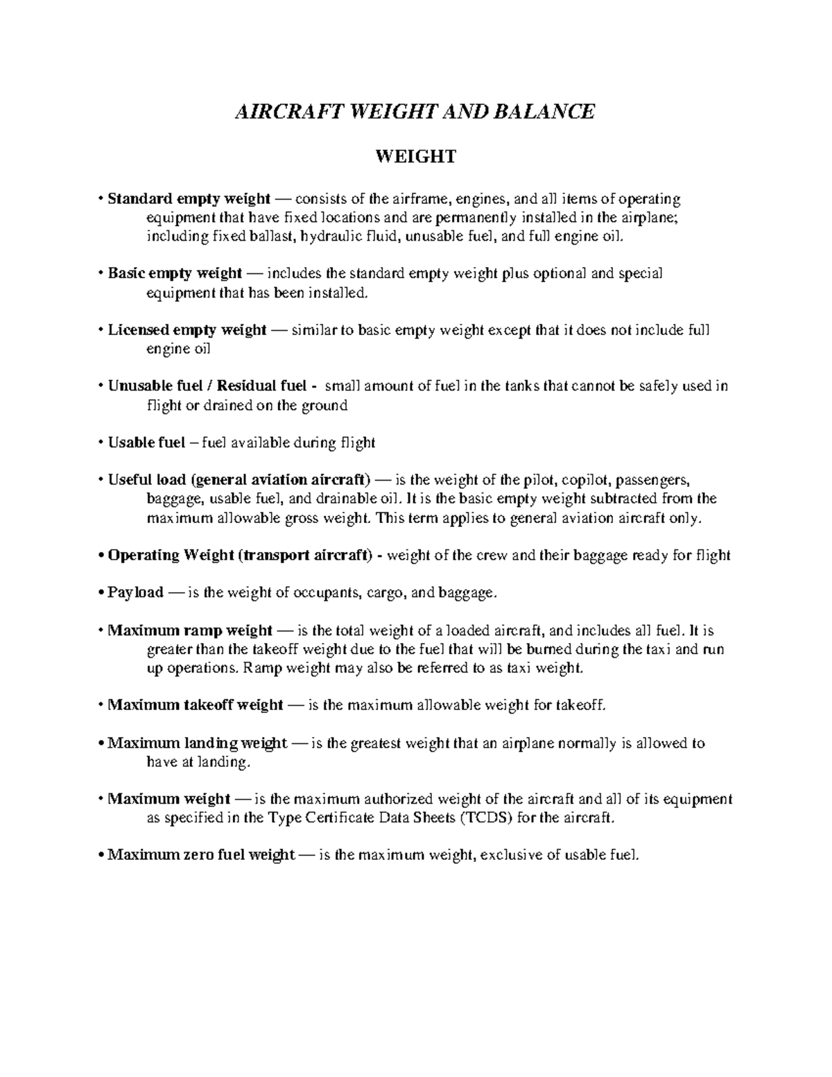 Weight and Balance - AIRCRAFT WEIGHT AND BALANCE WEIGHT Standard empty ...