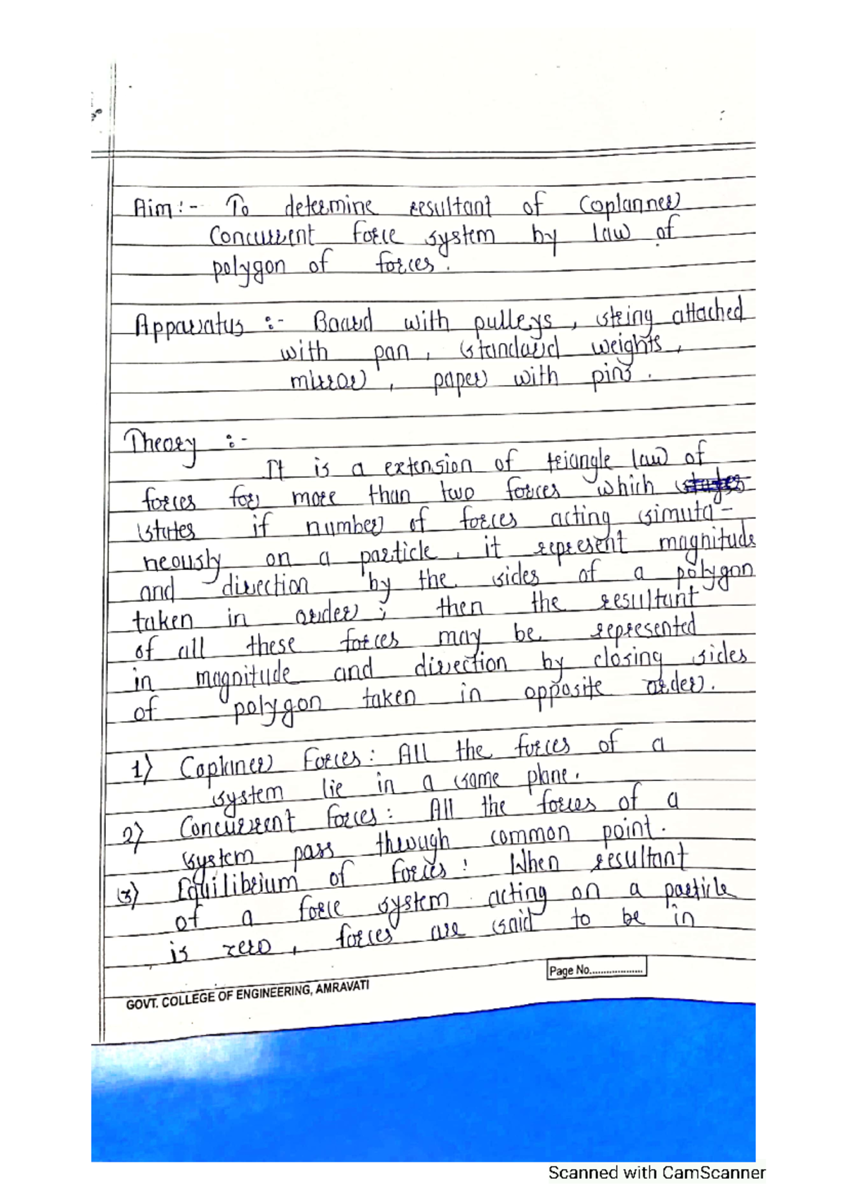 Practical 1- Polygon law of Forces - Aim To determine resultant of Coplanney Concurrent FOELL ...