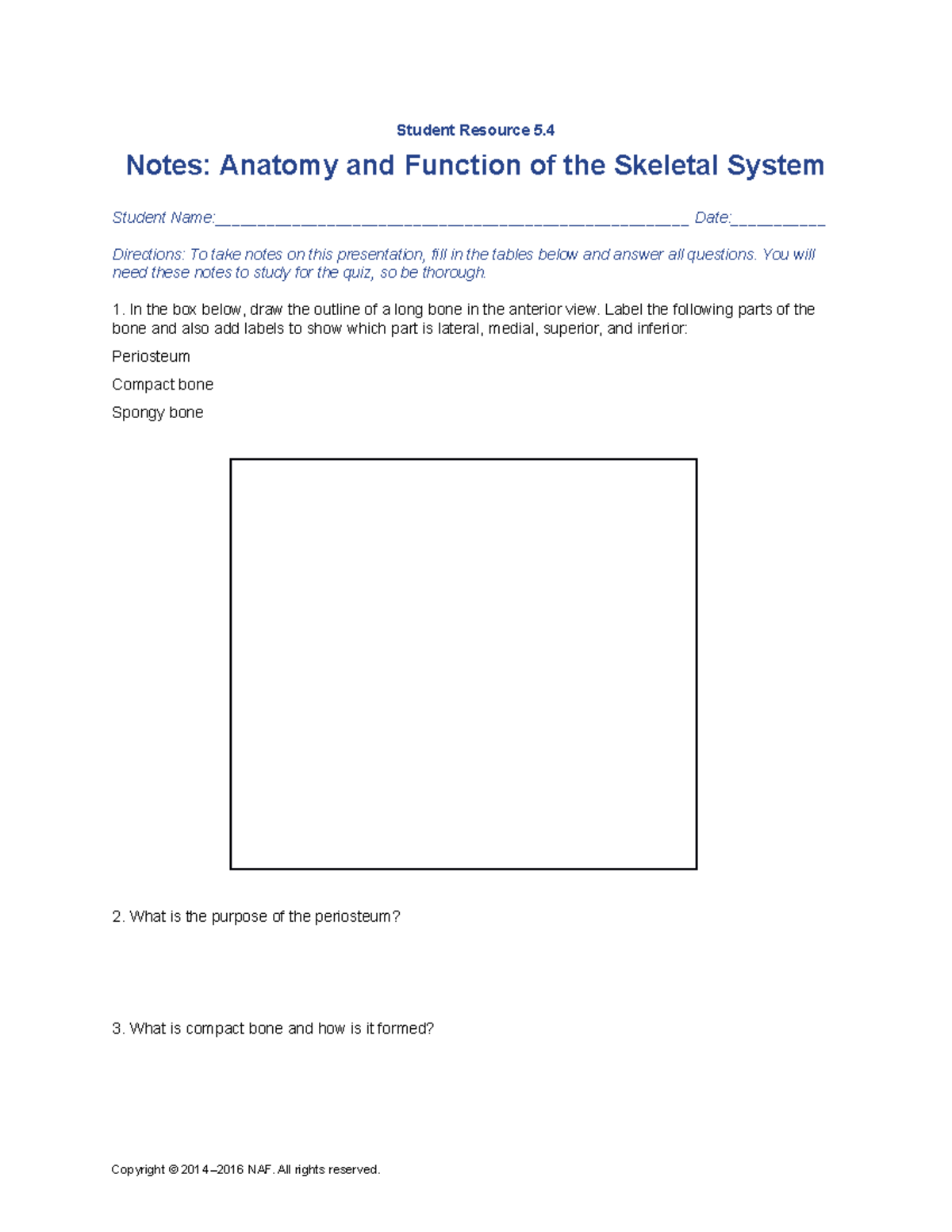 5.4 Notes- Anatomy and Function of the Skeletal System - Student ...