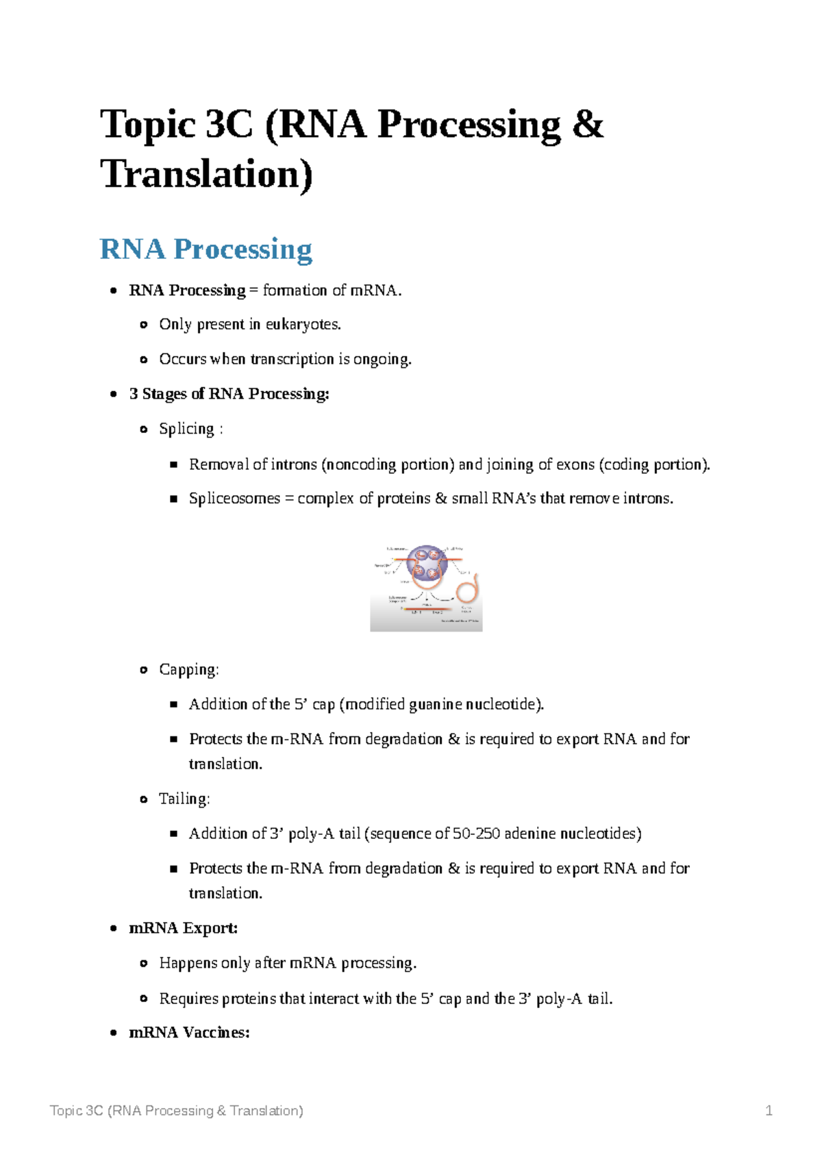 Topic 3C (RNA Processing Translation) - Topic 3C (RNA Processing ...