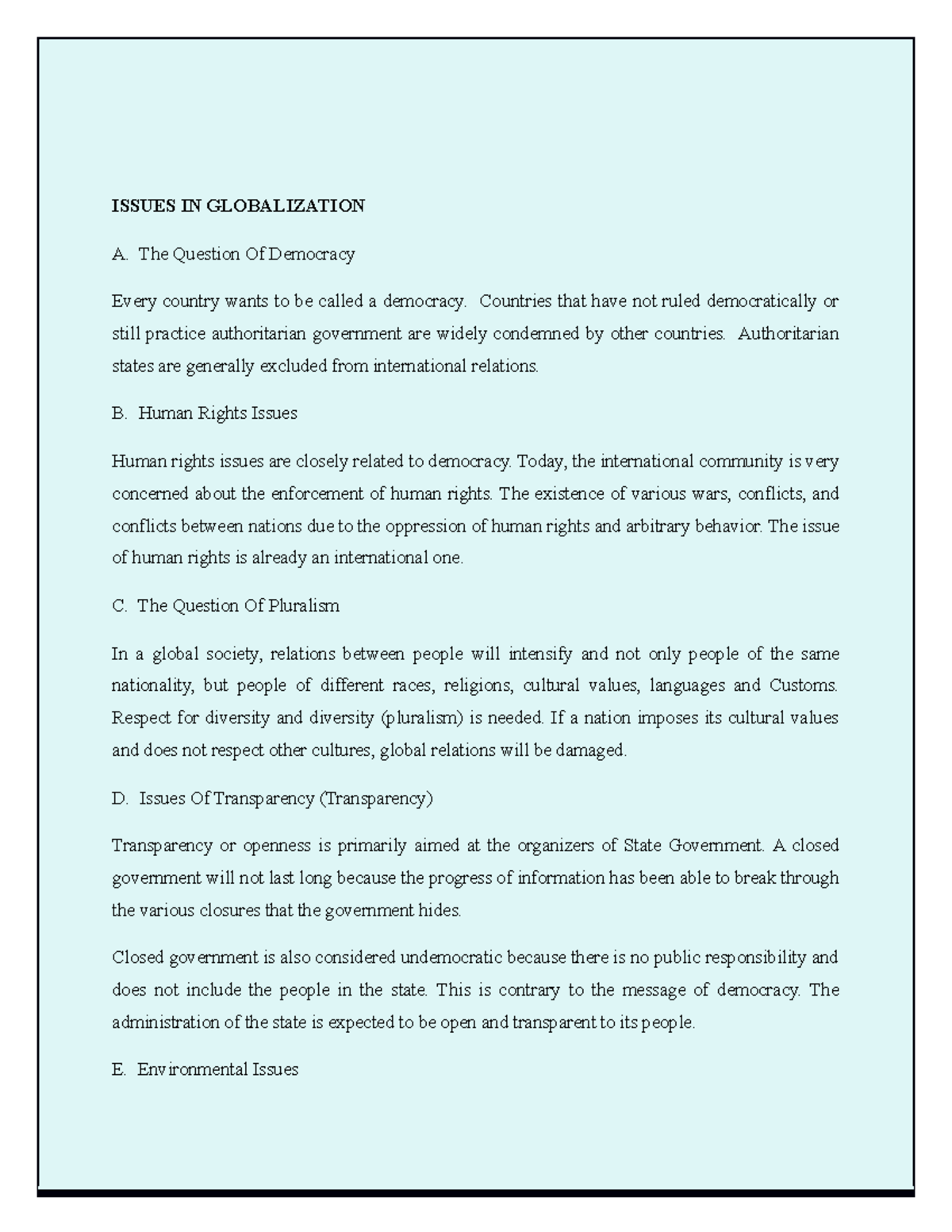 International Economics - Issues IN Globalization - ISSUES IN ...