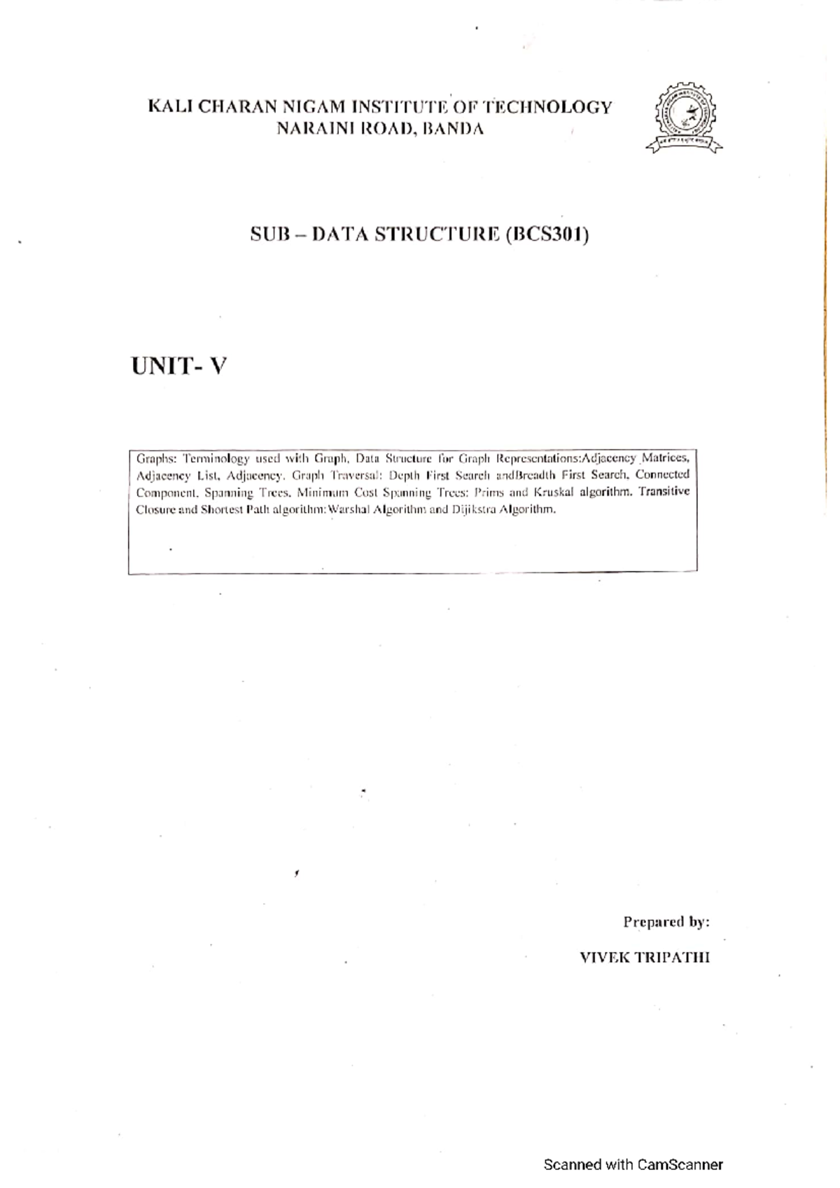 Data Structure Unit 5 (BCS-301) - Studocu