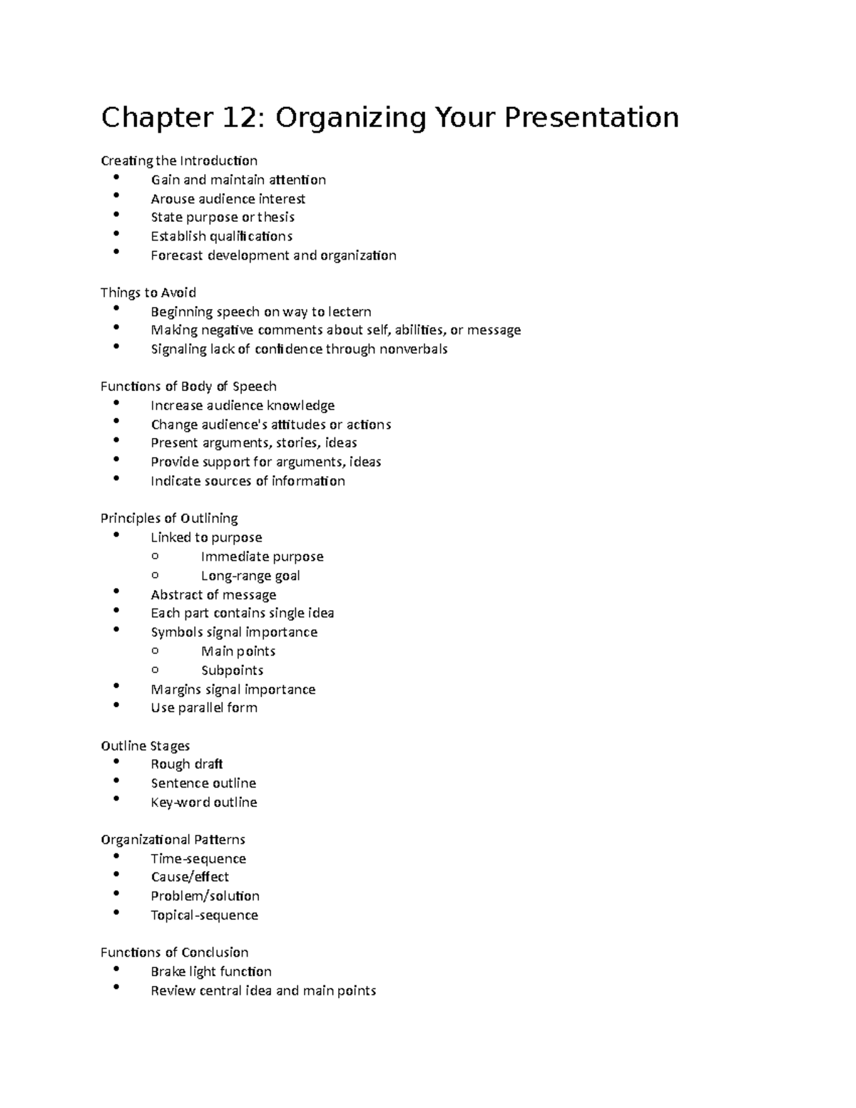 Chapter 12 - Professor Crowley - Chapter 12: Organizing Your Presentation Creating the ...