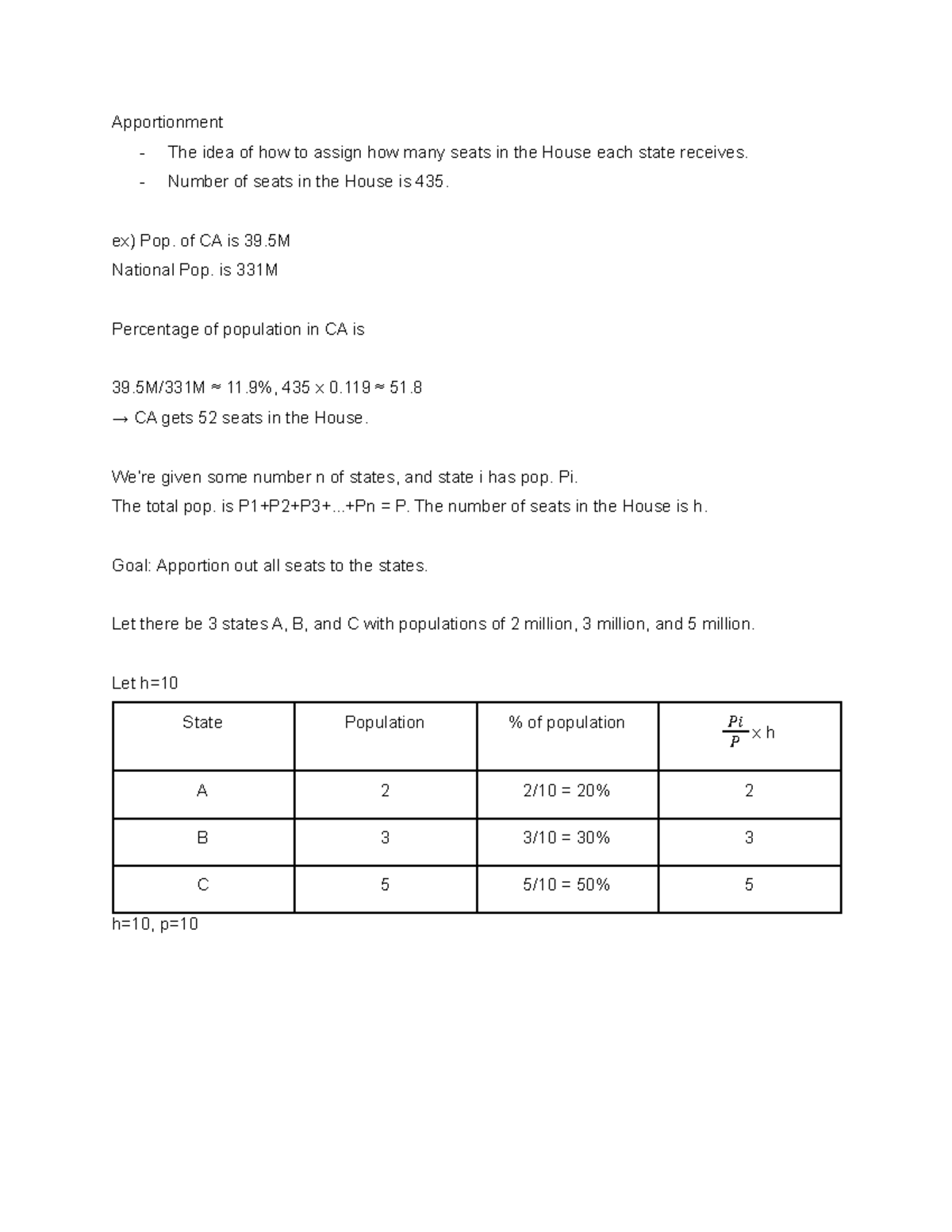 MATH 1007 Mid Term 2 Notes - Apportionment - The idea of how to assign ...