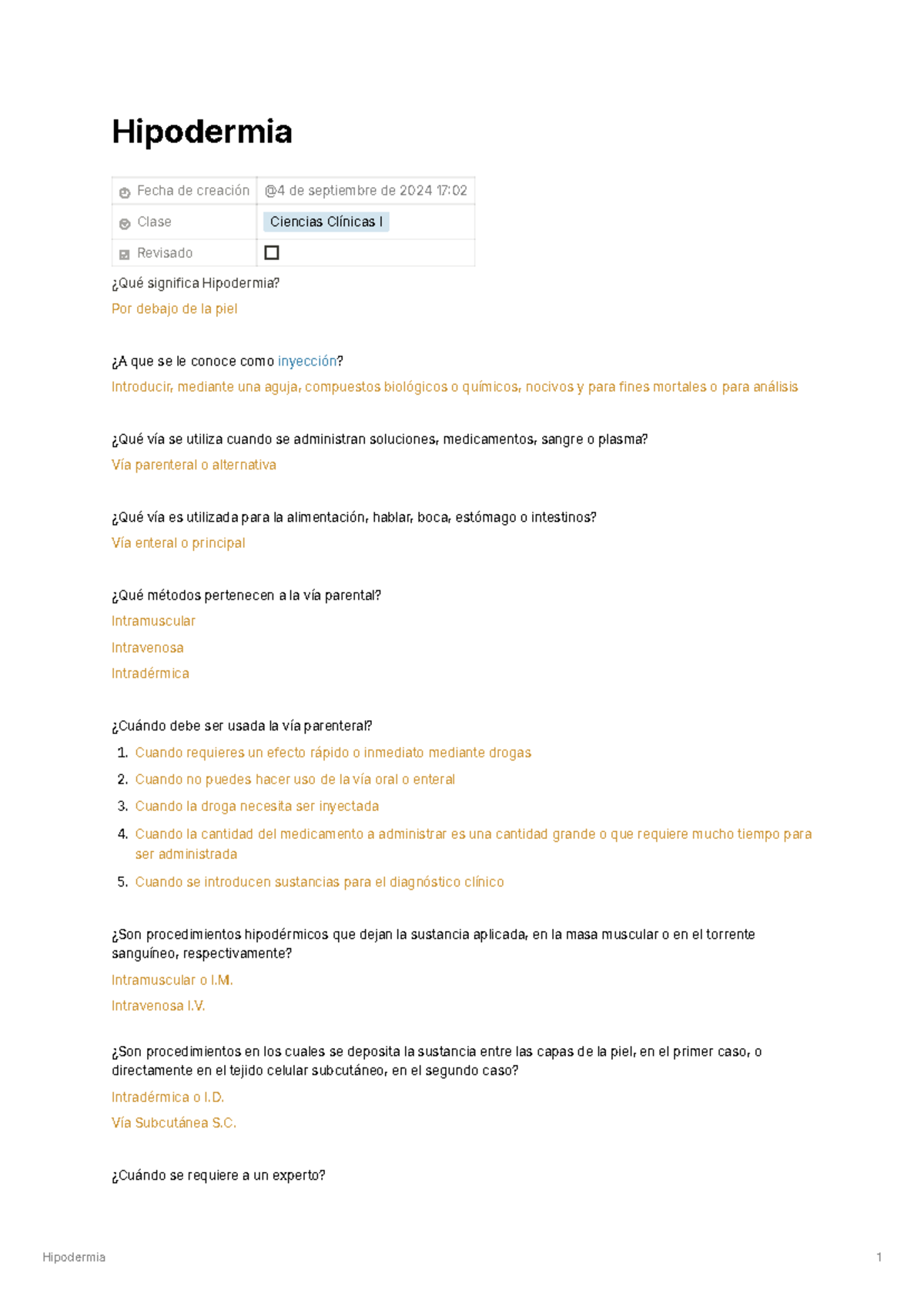 Hipodermia - Hipodermia Fecha de creación Clase Ciencias Clínicas I ...