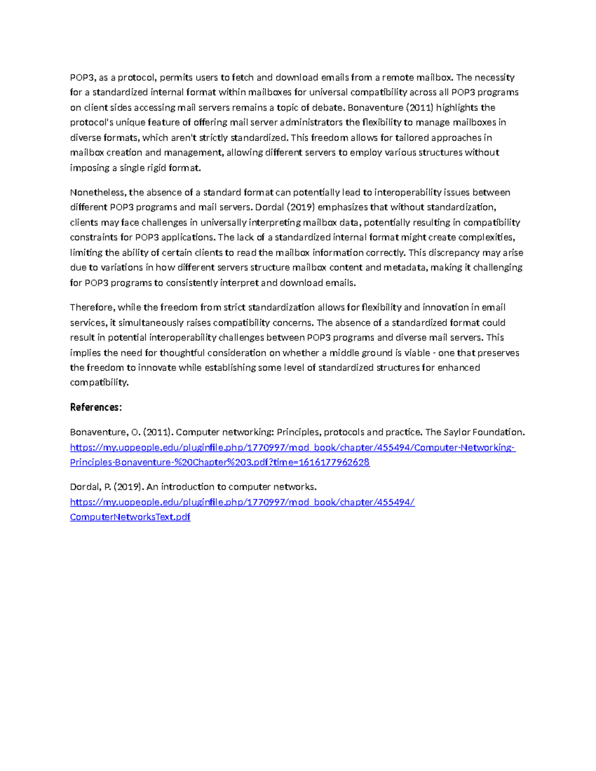 CS 2204 discussion unit 8 - POP3, as a protocol, permits users to fetch and download emails from ...