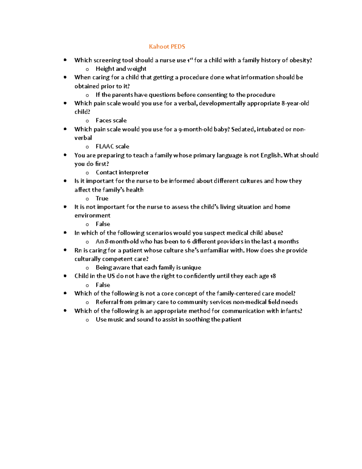 Kahoot PEDS Mod 1 - Pediatric Module 1-2 Notes - Kahoot PEDS Which ...