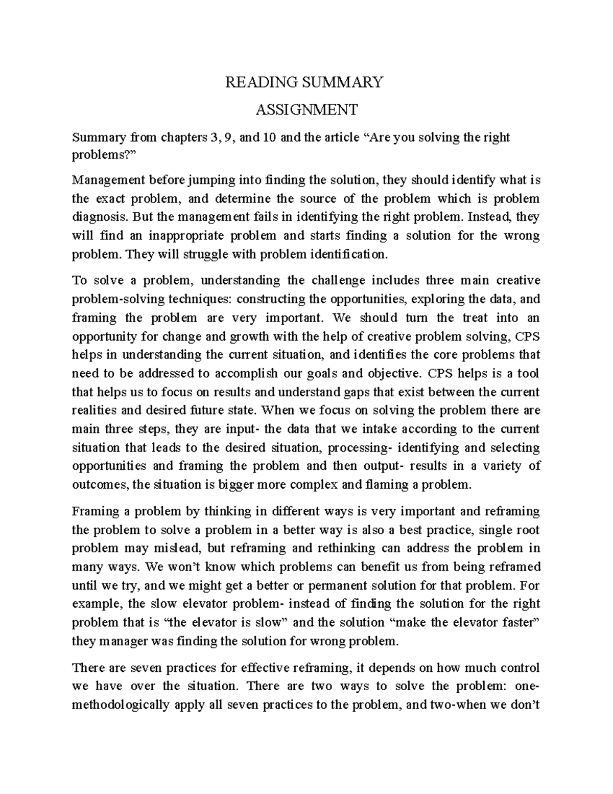 2. reading summary - READING SUMMARY ASSIGNMENT Summary from chapters 3 ...