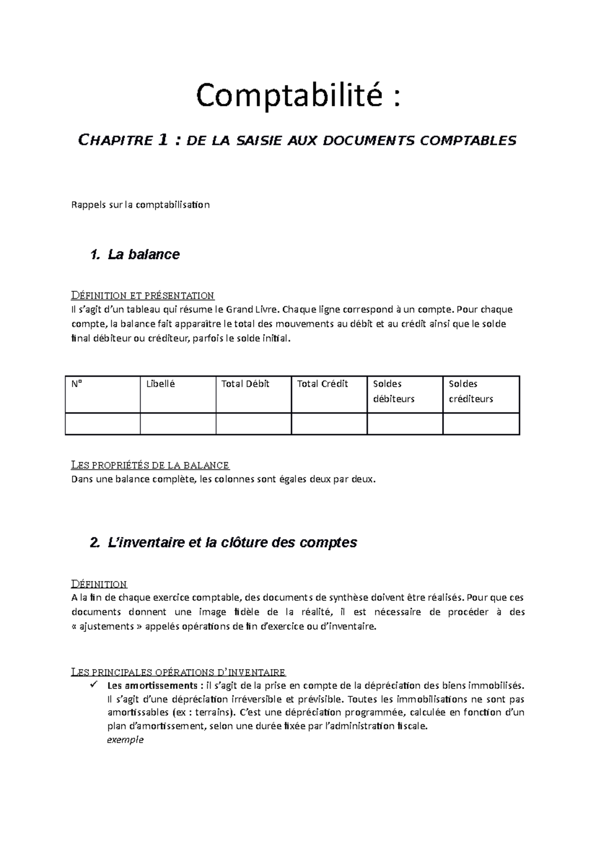 Comptabilité - La balance DÉFINITION ET PRÉSENTATION Il s’agit d’un ...