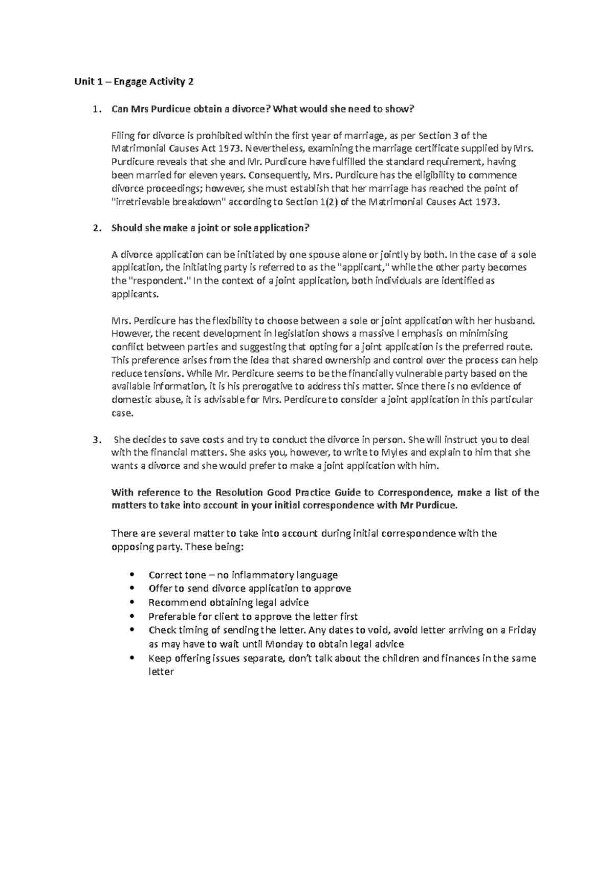 Engage Task 2 - Unit 1 – Engage Activity 2 1. Can Mrs Purdicue obtain a ...